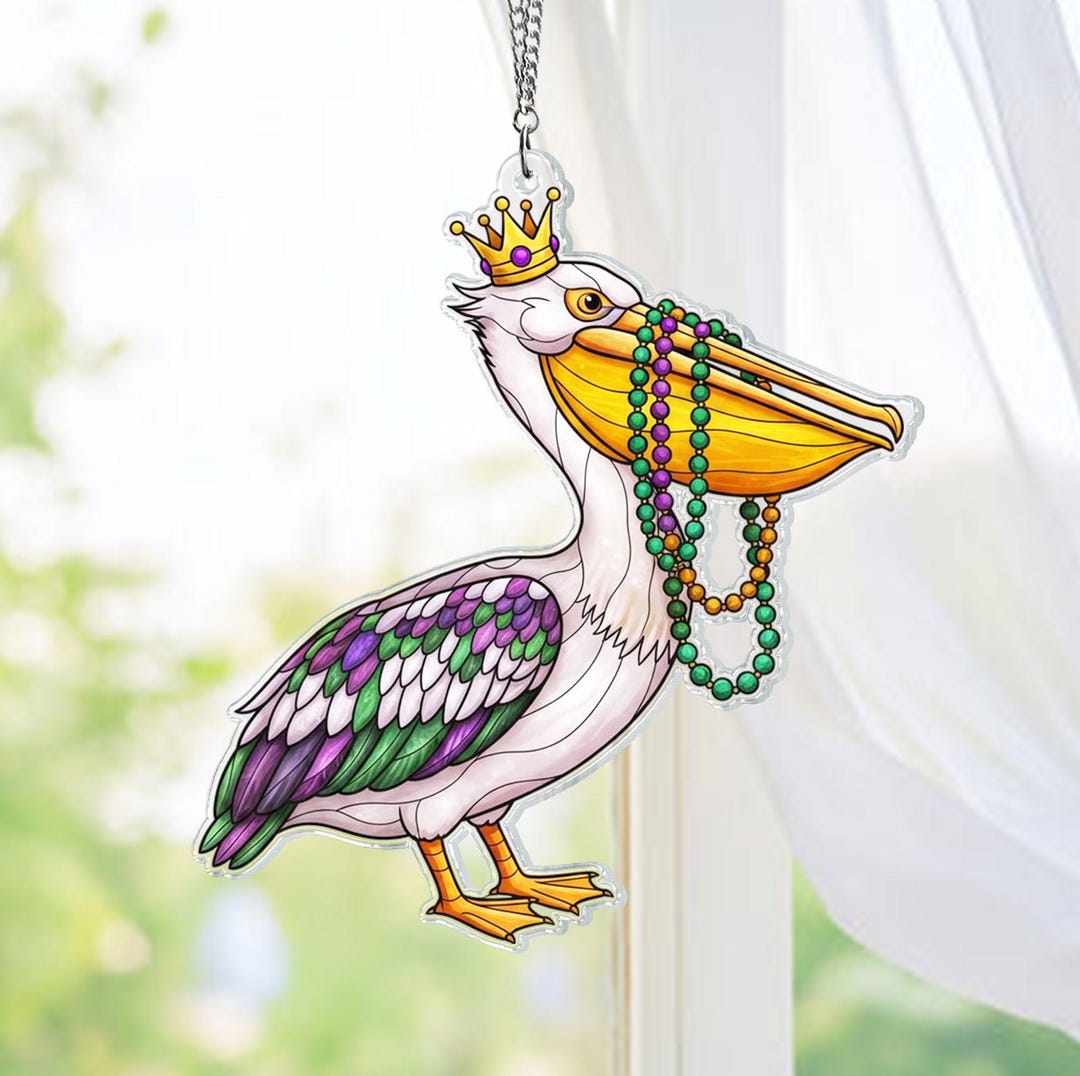 Pelican Mardi Gras Acrylic Suncatcher, Mardi Gras Suncatcher Window ...