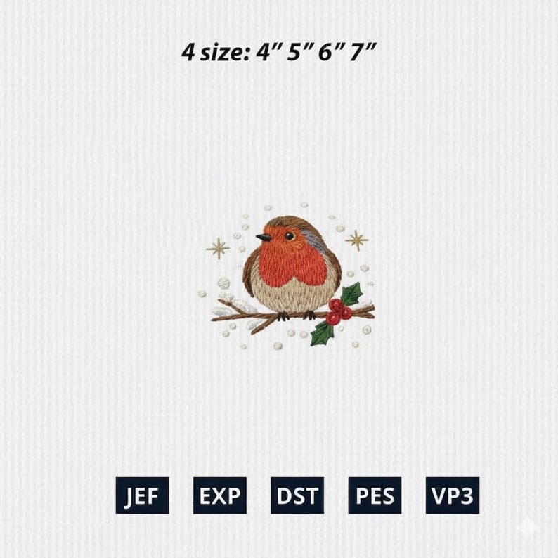 Robin Christmas Embroidered Design– Cozy Winter Bird Design – Holiday ...