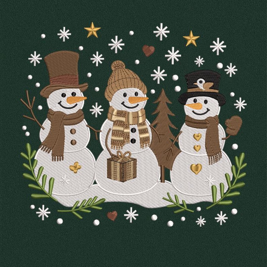 Three Snowmen Embroidery Design, Christmas Snowman Machine Embroidery ...