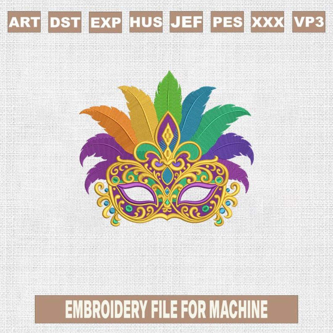 Mardi Gras Mask Embroidery Design, Carnival Masquerade Mask With ...