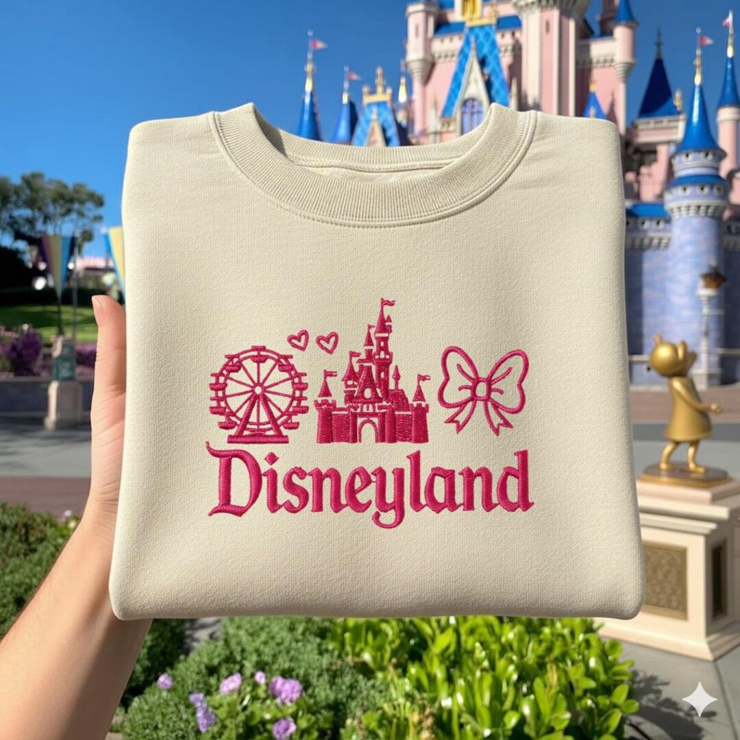 Pink Theme Park Design| Castle & Ferris Wheel Embroidered Crewneck ...