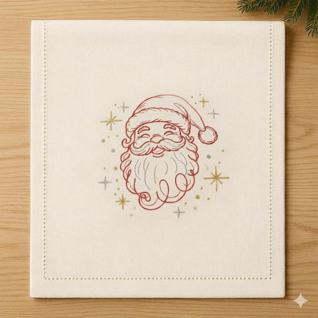 Minimalist Santa Face Embroidery Design | Cute Line Art Christmas ...