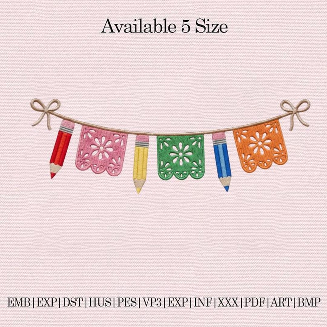 Back to School Pencil Banner Embroidery Design, Classroom Garland ...