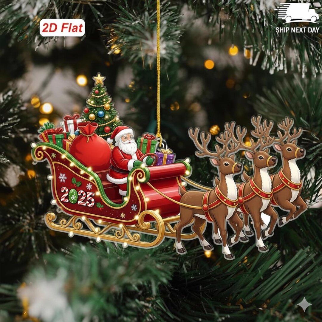 Custom Santa Sleigh Ornament 2025, Personalized Reindeer Christmas ...