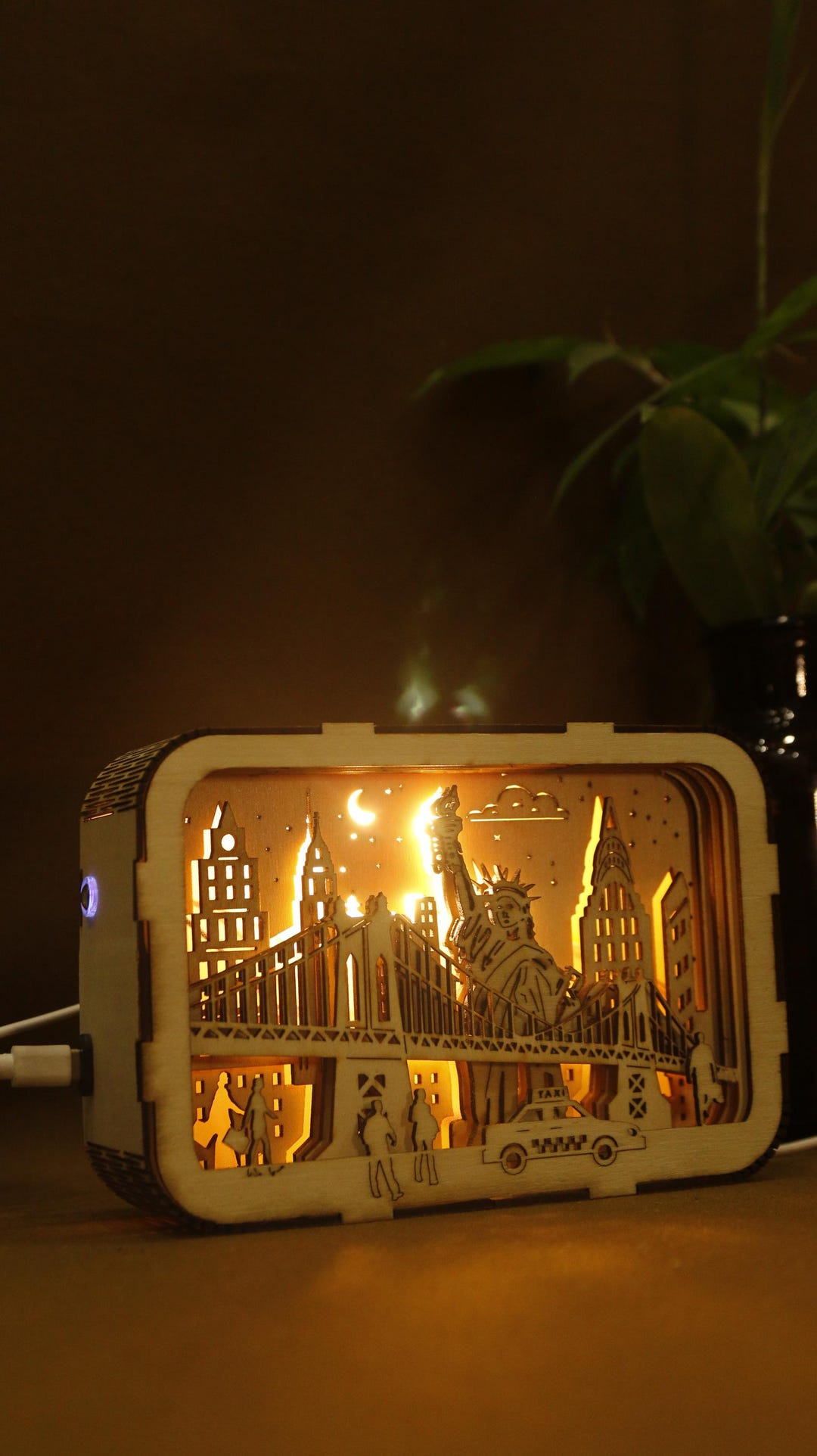 New York Wooden Light Box – Modern Bedroom Shadow Box Night Light ...