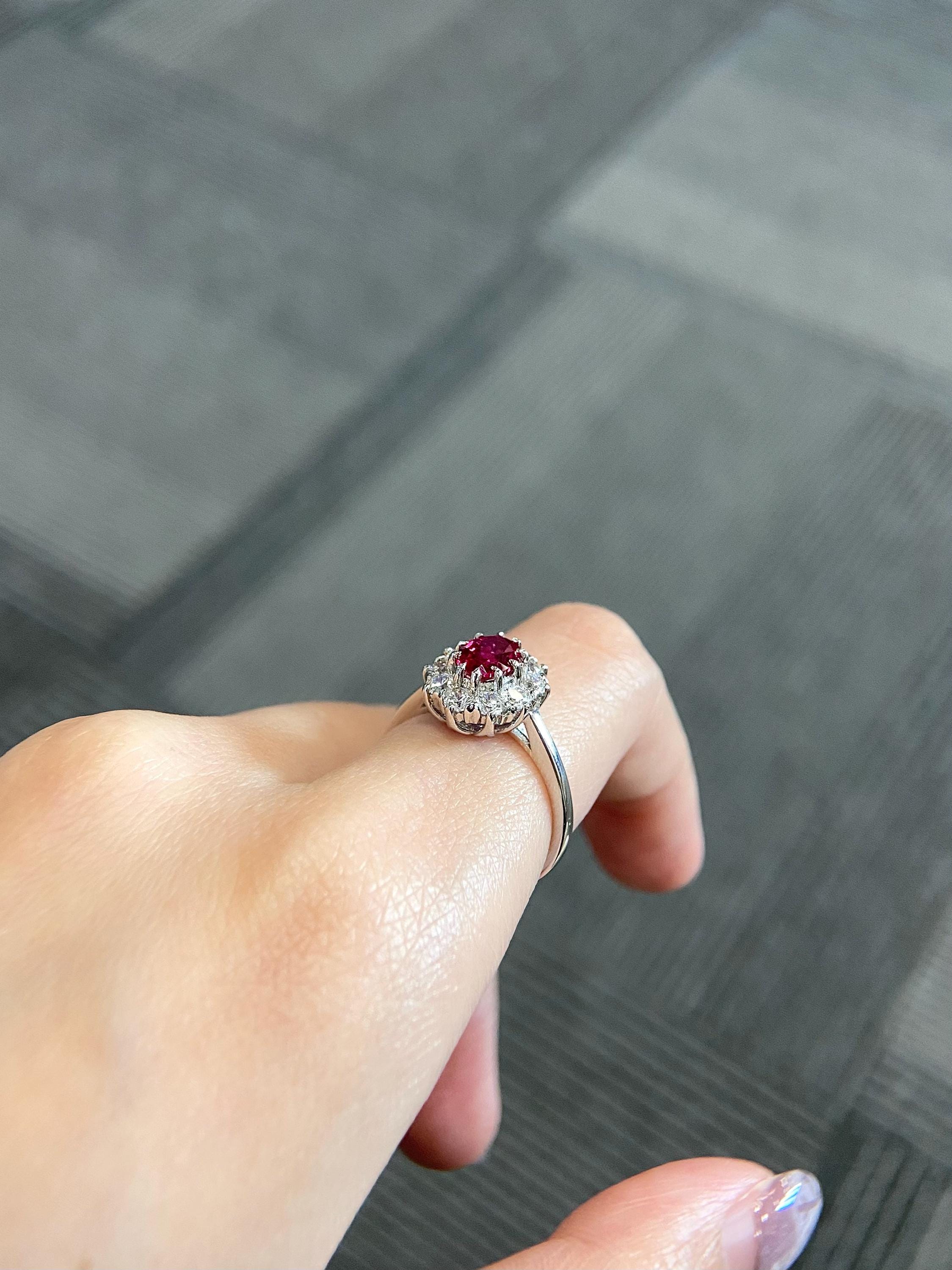 Unique Oval Cut Red Corundum Engagement Ring,classic Cluster Lady Ring ...