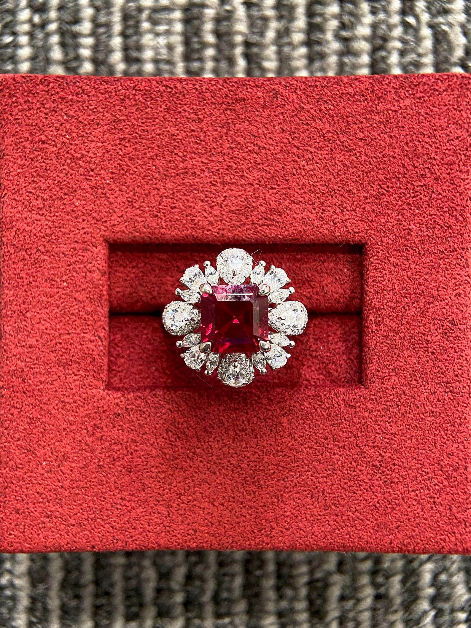 Vintage 3.4 Carat Asscher Cut Ruby Ring: Handmade 925 Silver Halo ...