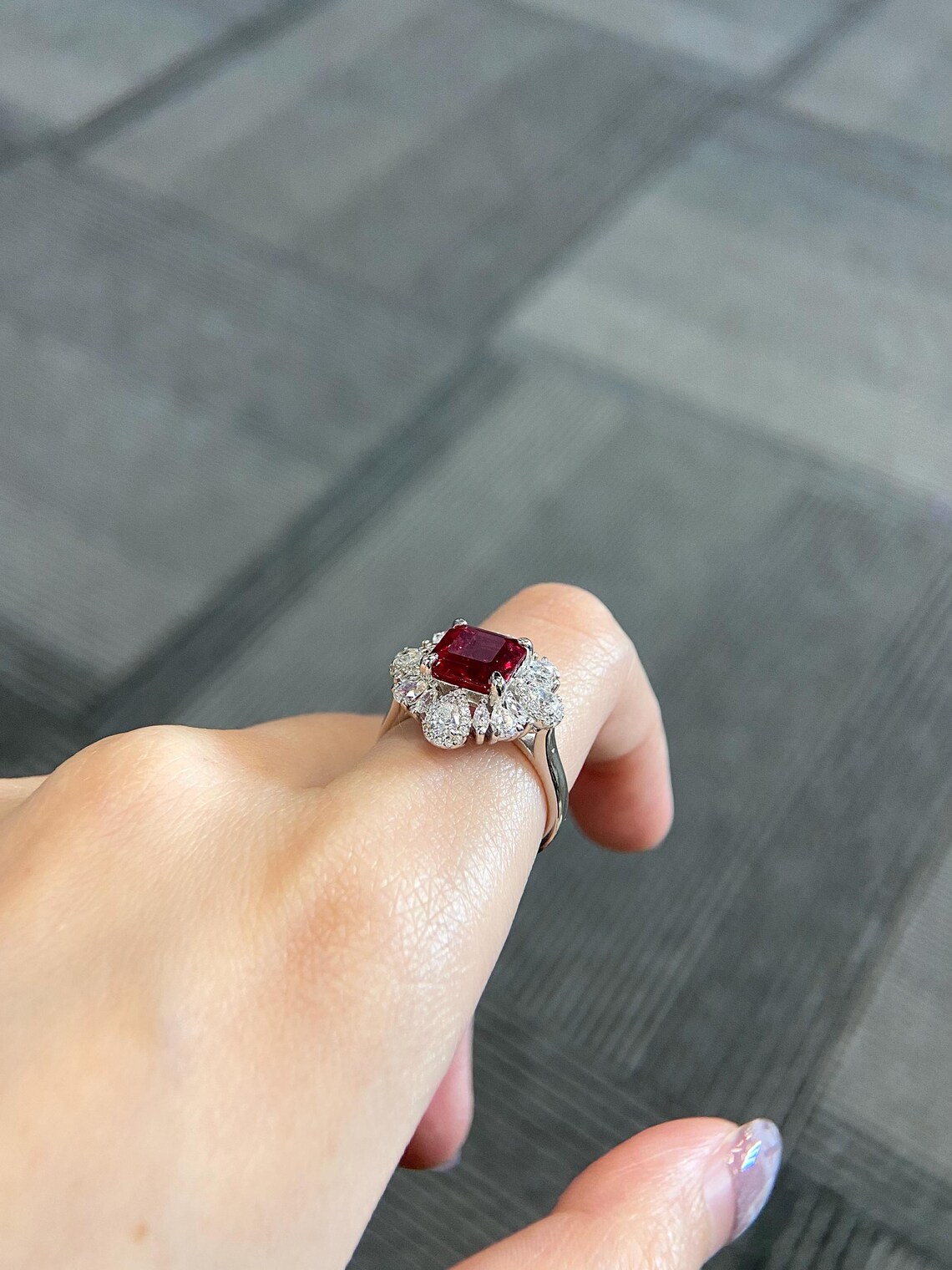 Vintage 3.4 Carat Asscher Cut Ruby Ring: Handmade 925 Silver Halo ...