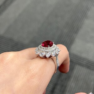 5 Carat Lab Ruby Engagement Ring, Oval Cut July Birthstone Ring, Sterling Silver Wedding Ring ...