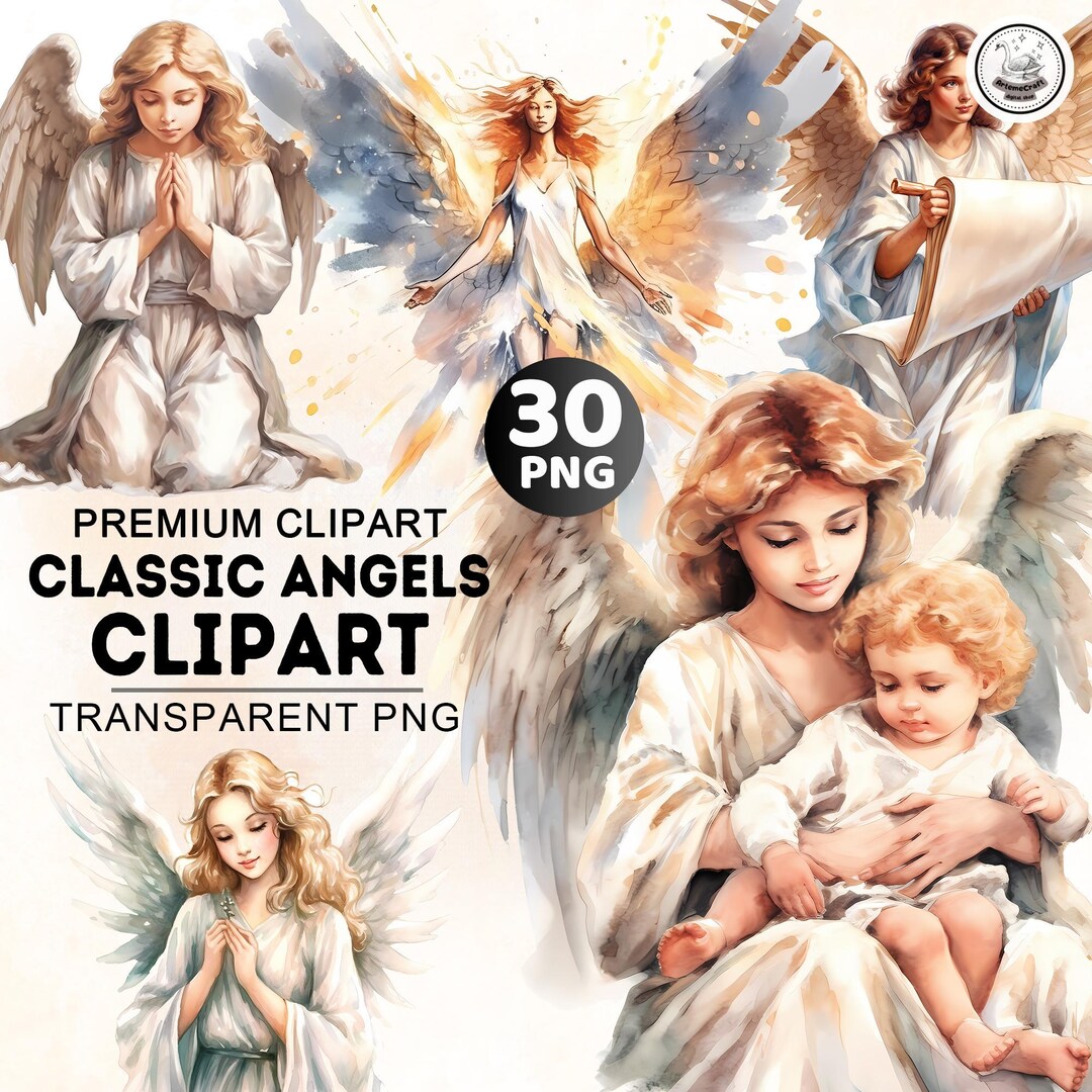 30+ Divine Female Angel Clipart, Watercolor Classic Angels Clipart ...