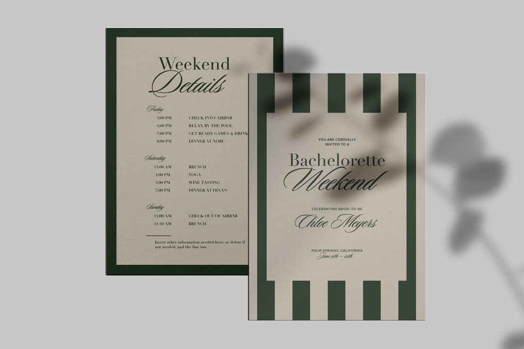 Old Money Beverly Hills Aesthetic Green Stripes Bachelorette Invitation ...