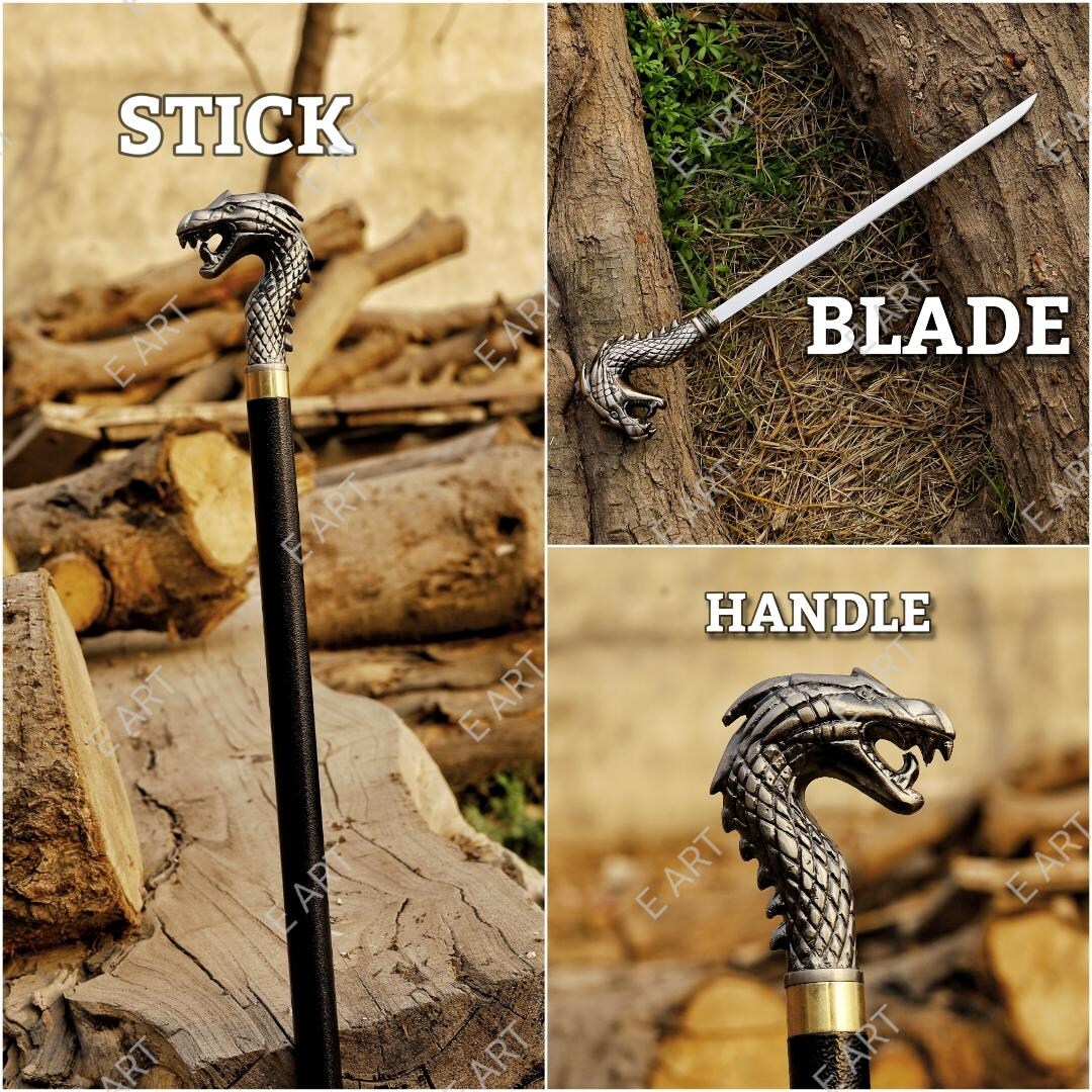 Dragon Head Walking Stick Red Eye Dragons Cane Vintage Wooden Staff ...