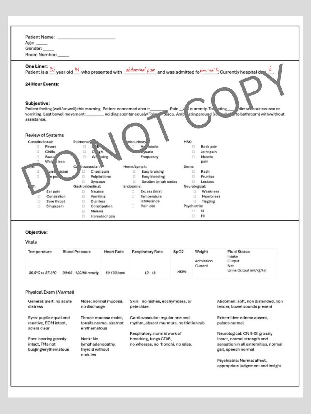 Internal Medicine Inpatient Note Template (medical Residents, Students ...