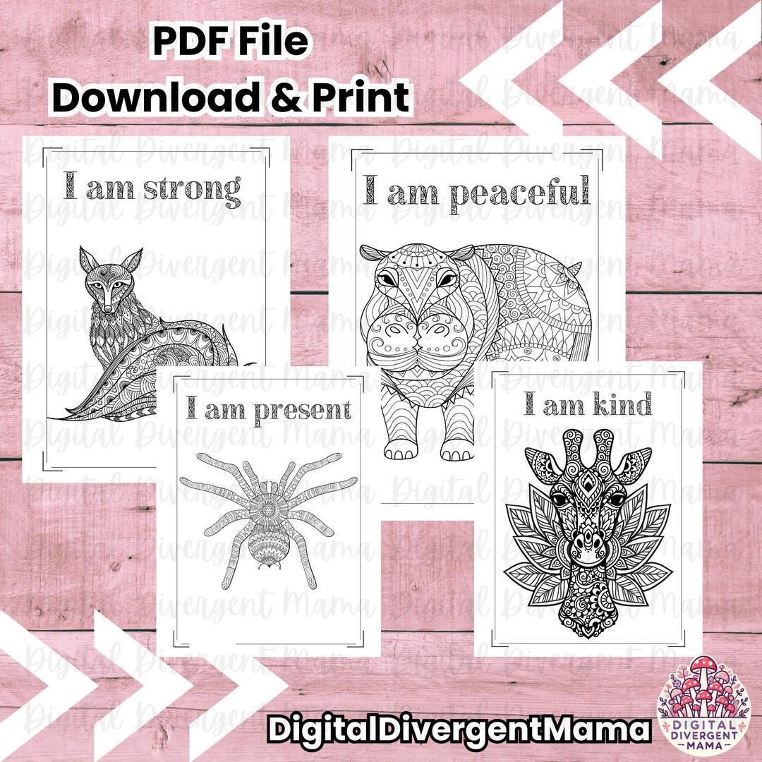 Animal Affirmation Coloring Pages Mandala | 19 Printable Pages | Self ...