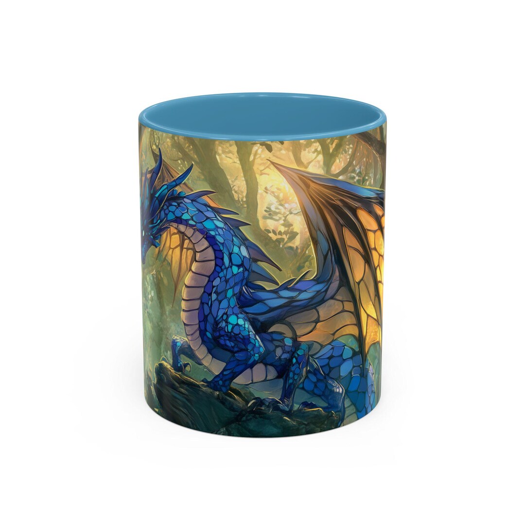Blue Dragon Coffee Mug Stained Glass Fantasy Mythical Creature Cup Dnd ...