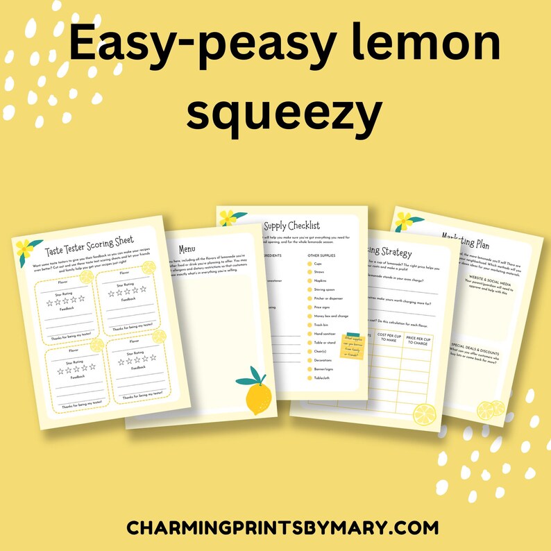 Summer Lemonade Stand Planner for Kids, Printable Kid's Business ...