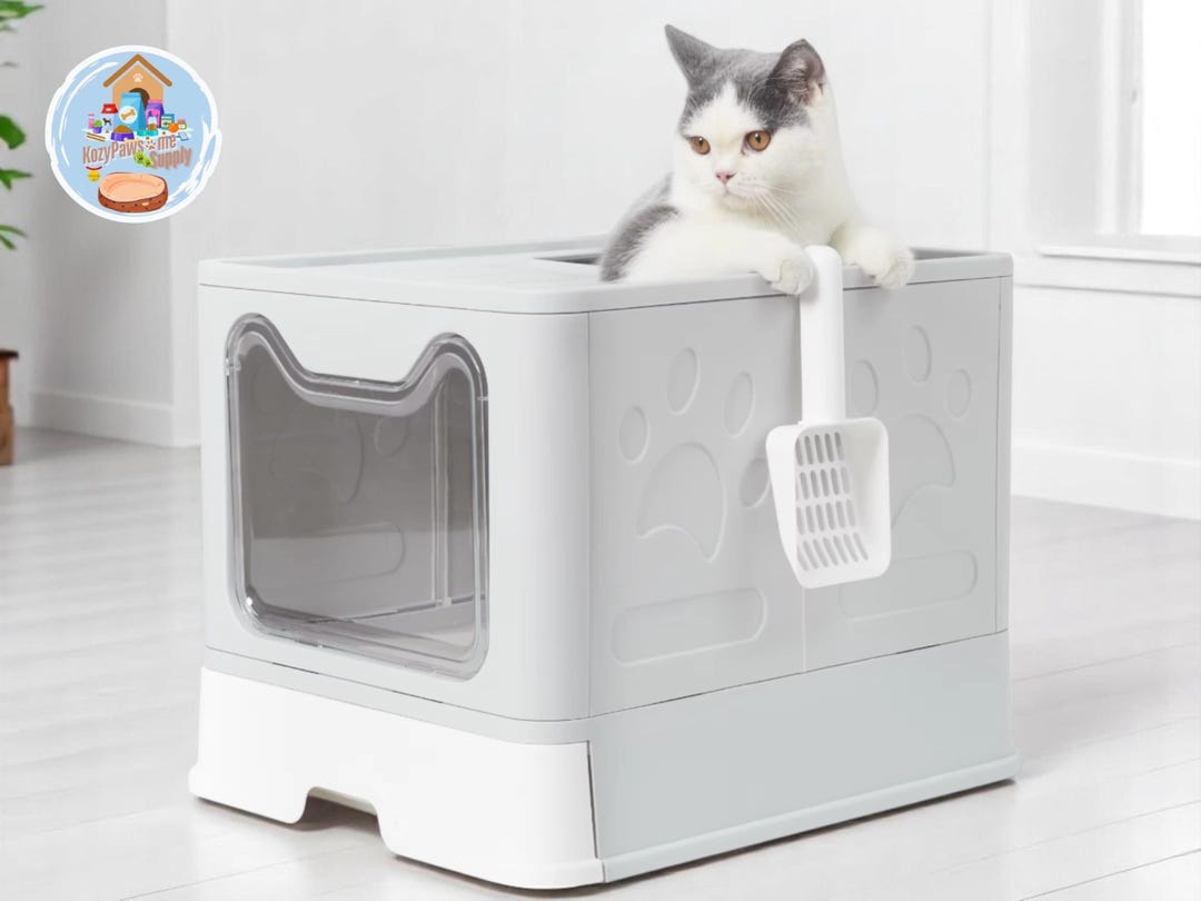 Foldable Cat Litter Box | Drawer Design With Scoop | Easy Clean Pet ...