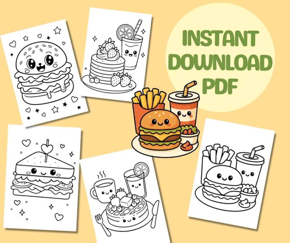 25 Cute Kawaii Food & Drink Coloring Pages | Printable Breakfast and ...