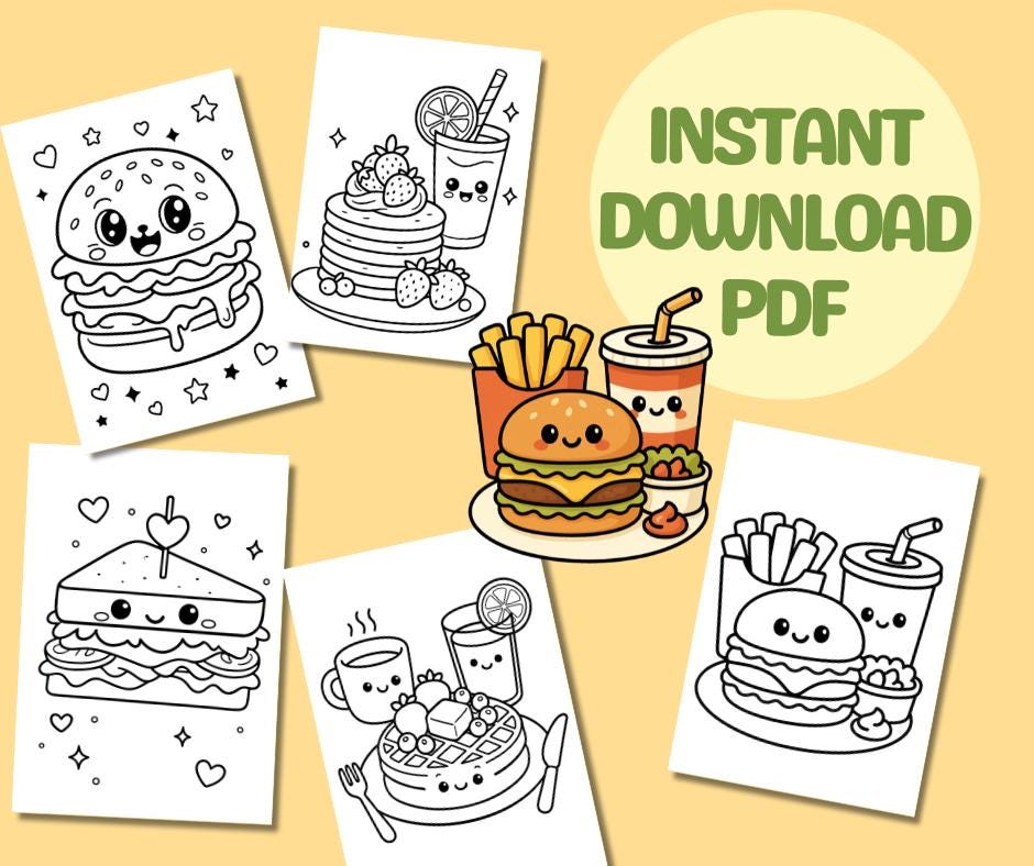 25 Cute Kawaii Food & Drink Coloring Pages | Printable Breakfast and ...