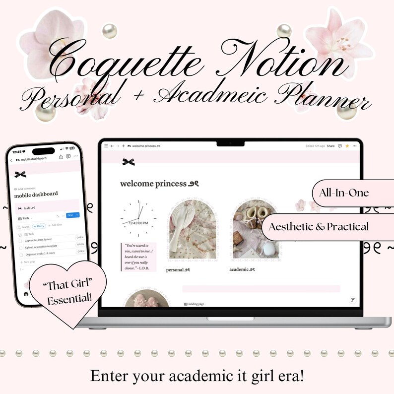 Coquette Notion Template | Personal + Academic Planner ౨ৎ ₊⊹ - Etsy