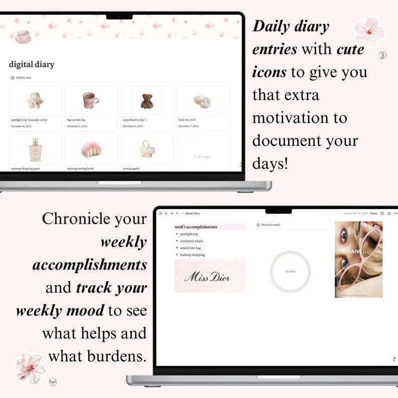 Coquette Digital Diary Notion Template ౨ৎ - Etsy