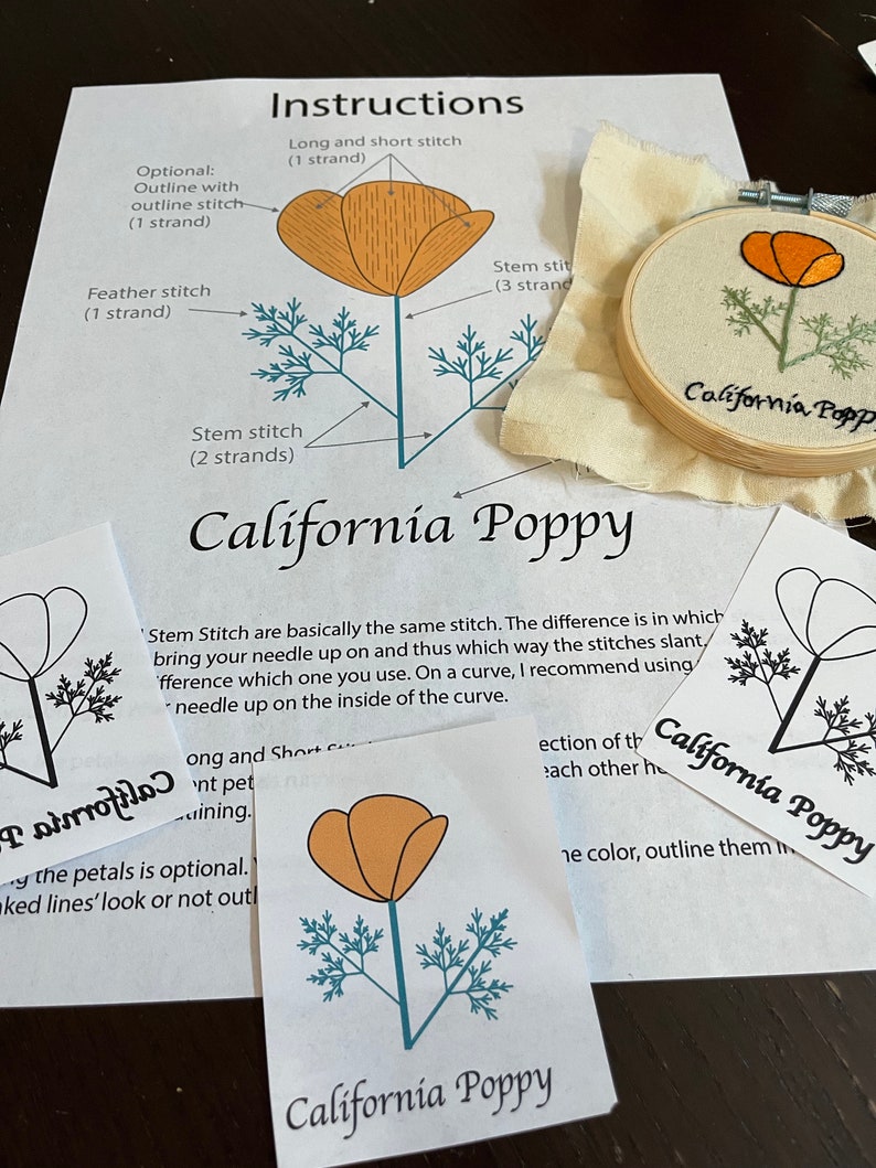 California Poppy Embroidery Pattern and Instructions - Etsy