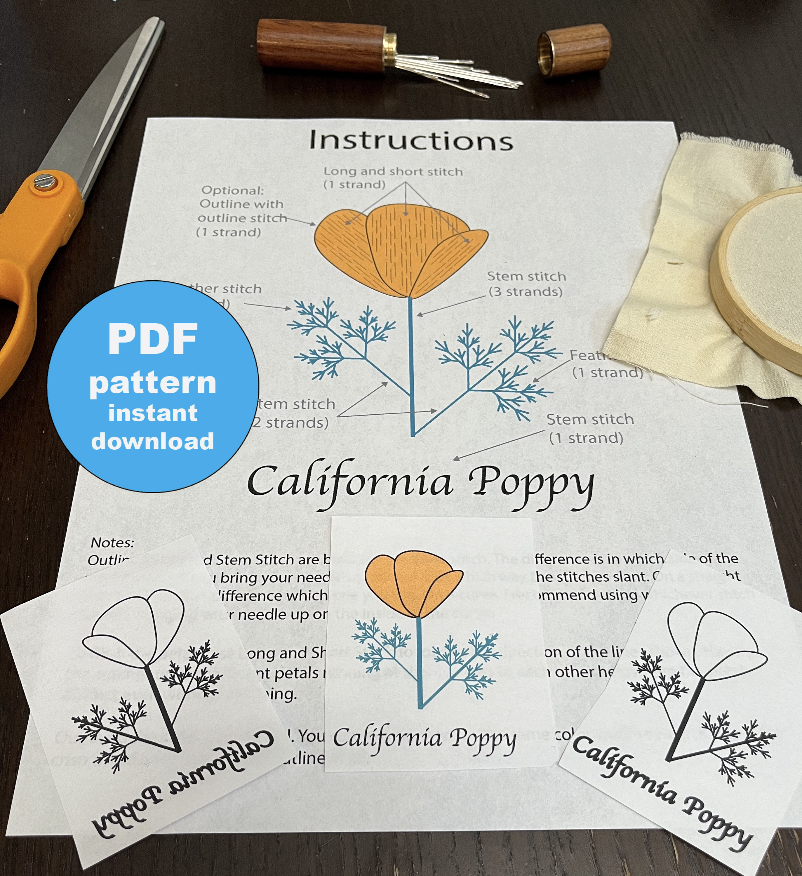 California Poppy Embroidery Pattern and Instructions - Etsy