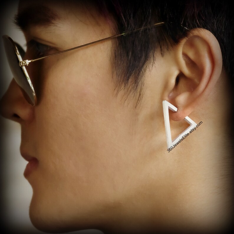 Polished Sterling Silver Triangle Hoop Earring Men's Hoop | Etsy