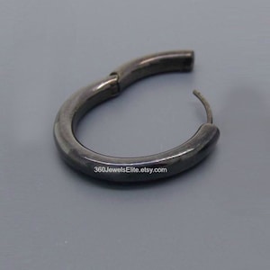 Mens Black Conch Gauge Earring - Black Plated 925 Sterling Silver Hoop ...