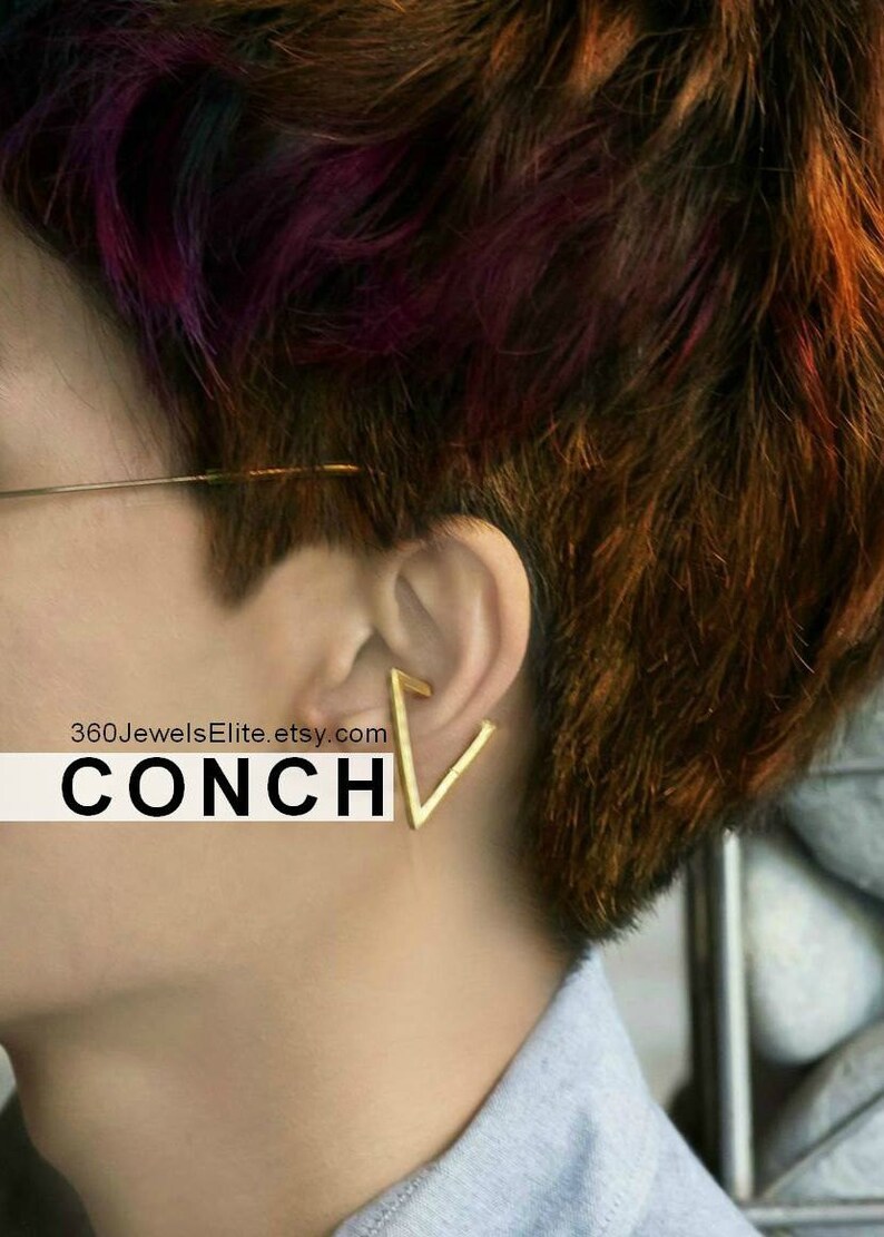 Gauge Conch Piercing Mens Earring Triangle Gold Plated Over | Etsy