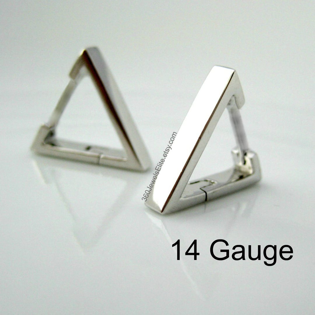 14 Gauge Men's Earrings, Prism Triangle Hoop Earrings, Silver Gauged ...