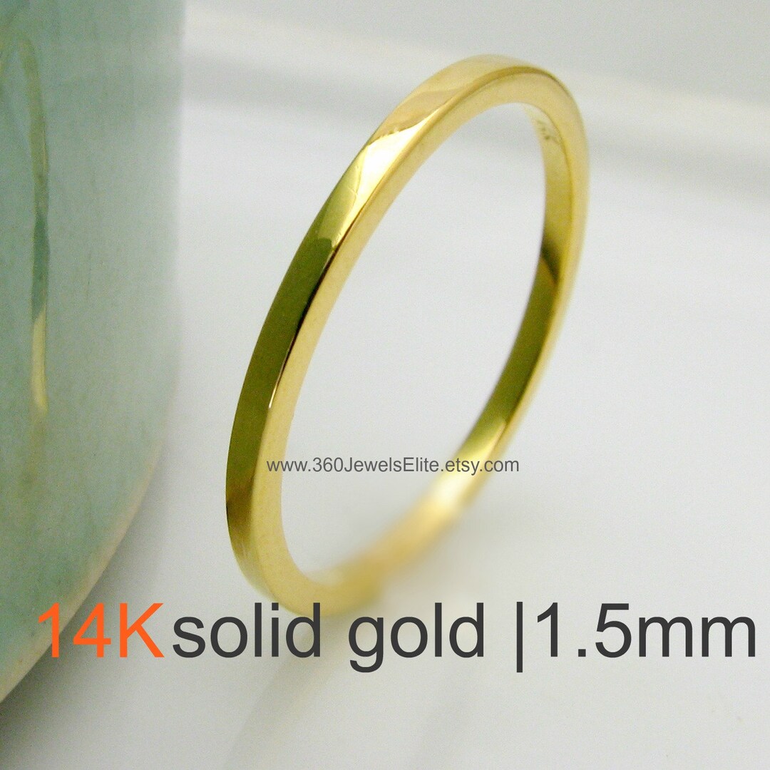 Promotion - Solid Gold Ring - Flat Square Spacer Stackable 1.5mm Tiny ...