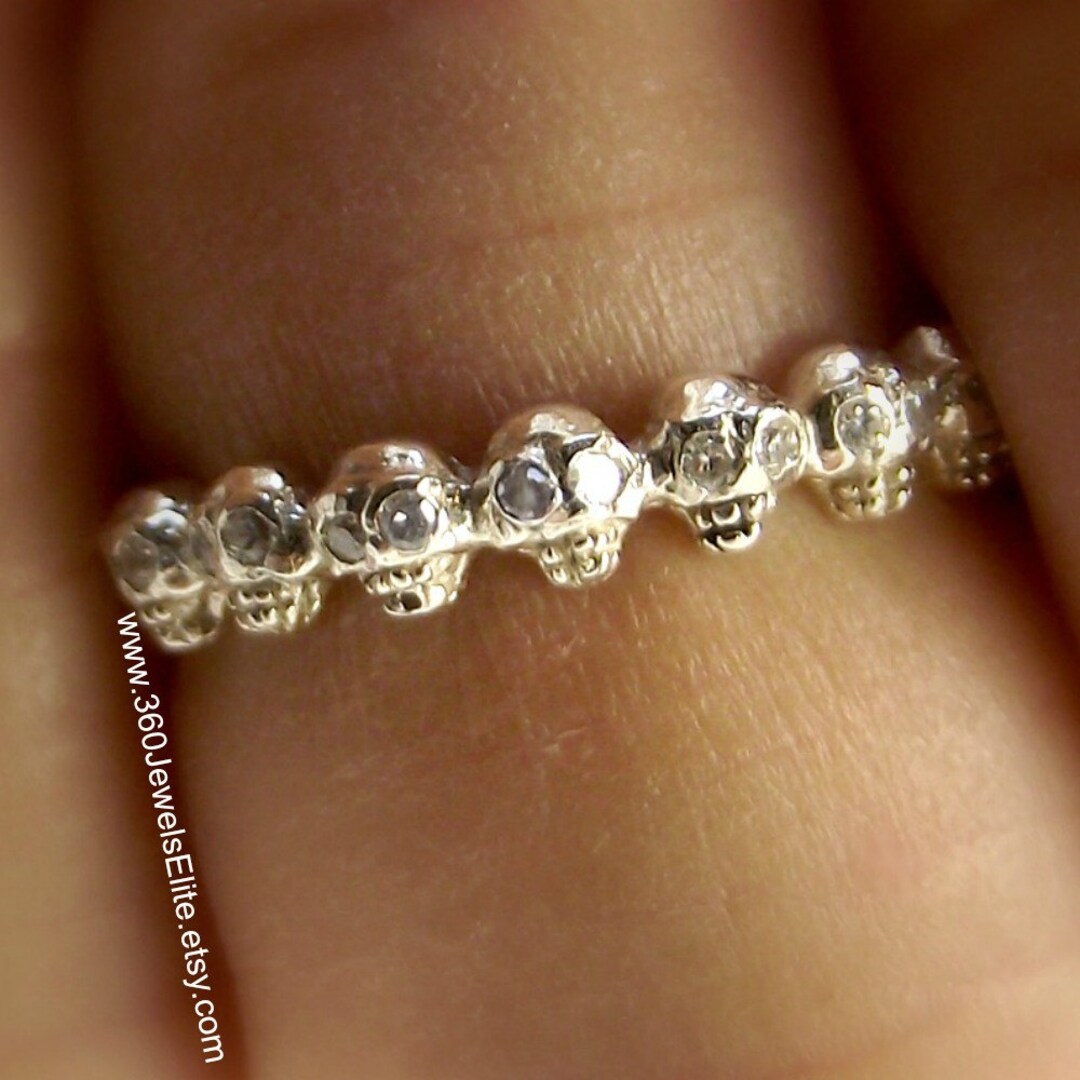 Diamond Eyes Skull Eternity Ring - 14K White Gold Ring - Tiny Ring ...