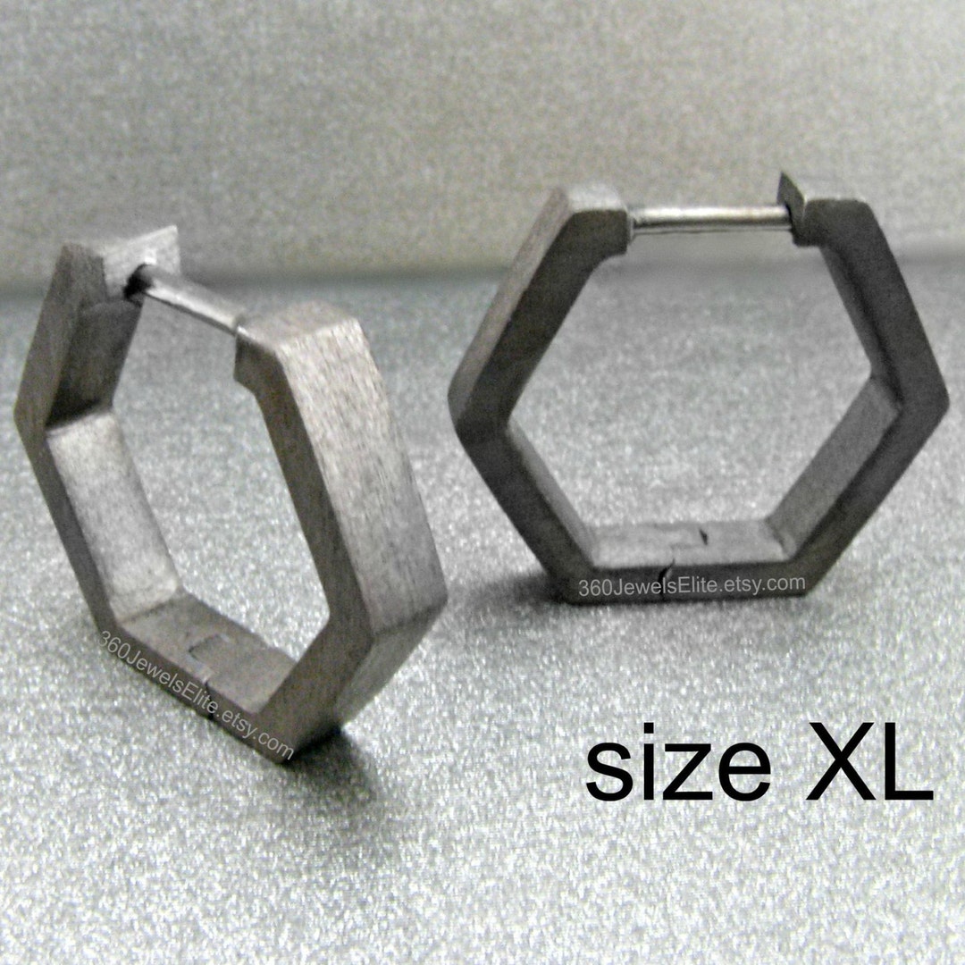 Hexagon Hoops for Men - Extra Large Geometric Hoops - Black Gold Hoops ...