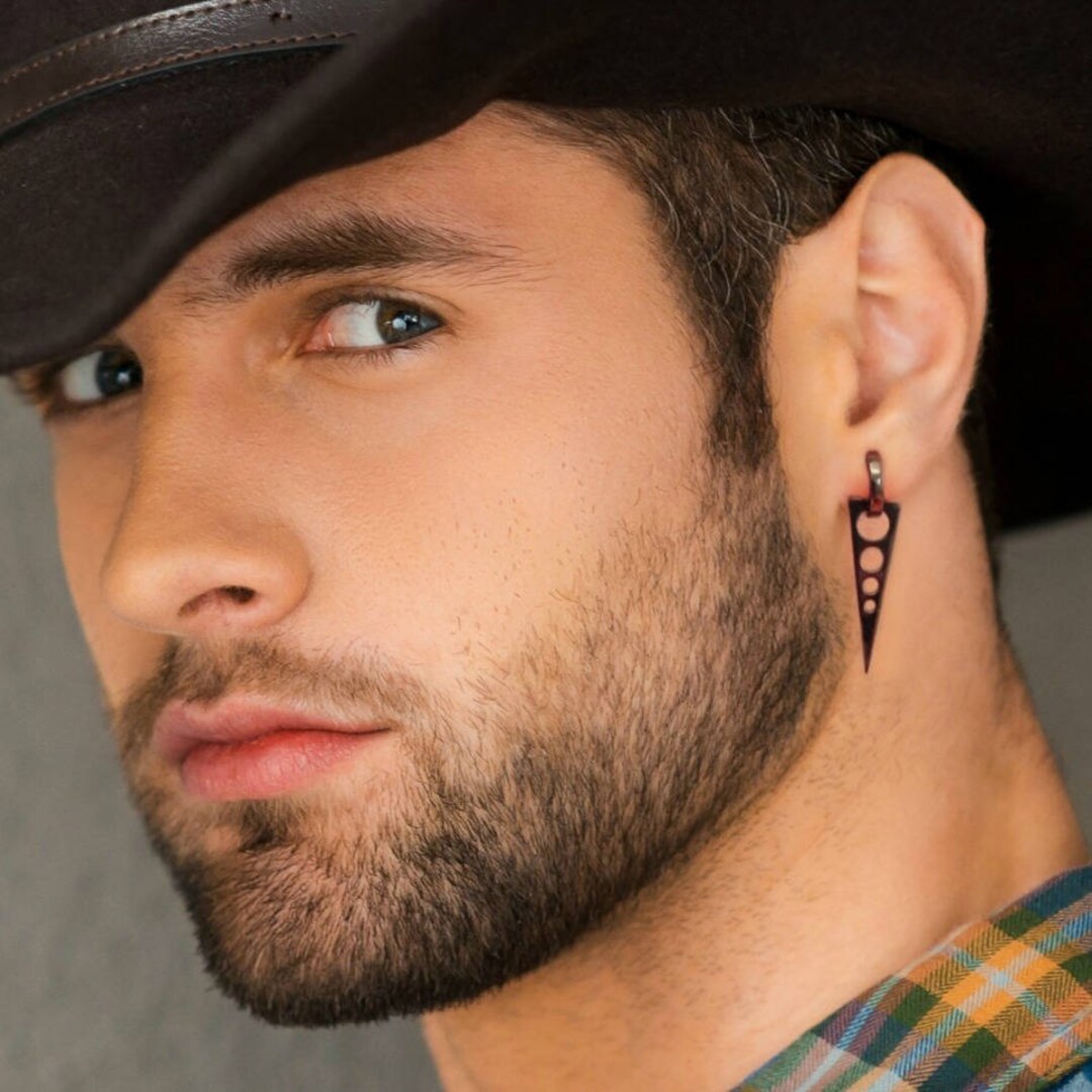 Men's Dangle Hoop Earrings, Black Forged Blade Spike Hoop Earrings for ...