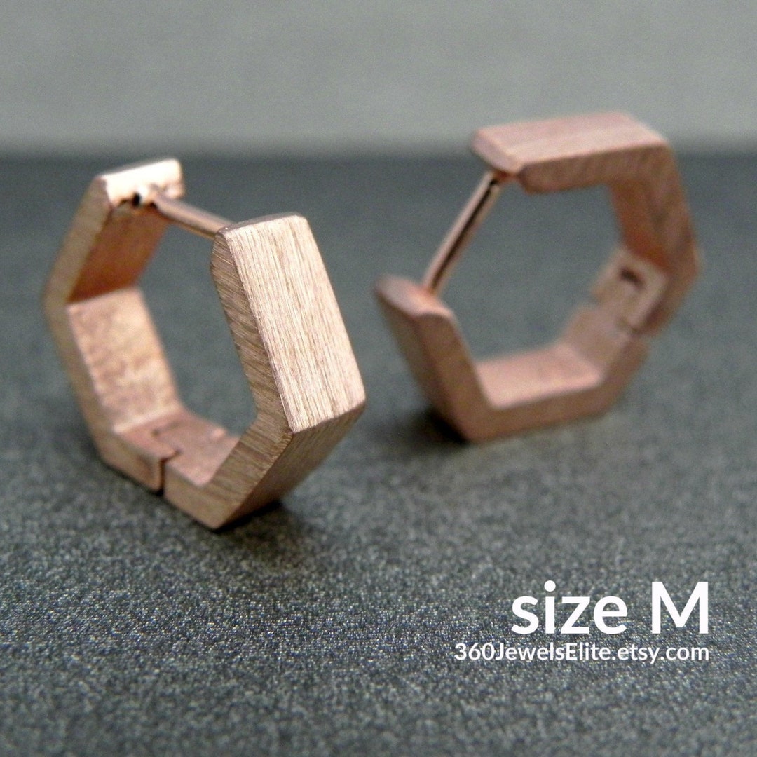 Rusted Bolt Nut Hexagon Hoop Earrings, Mens Hoop Earrings, Geometric ...