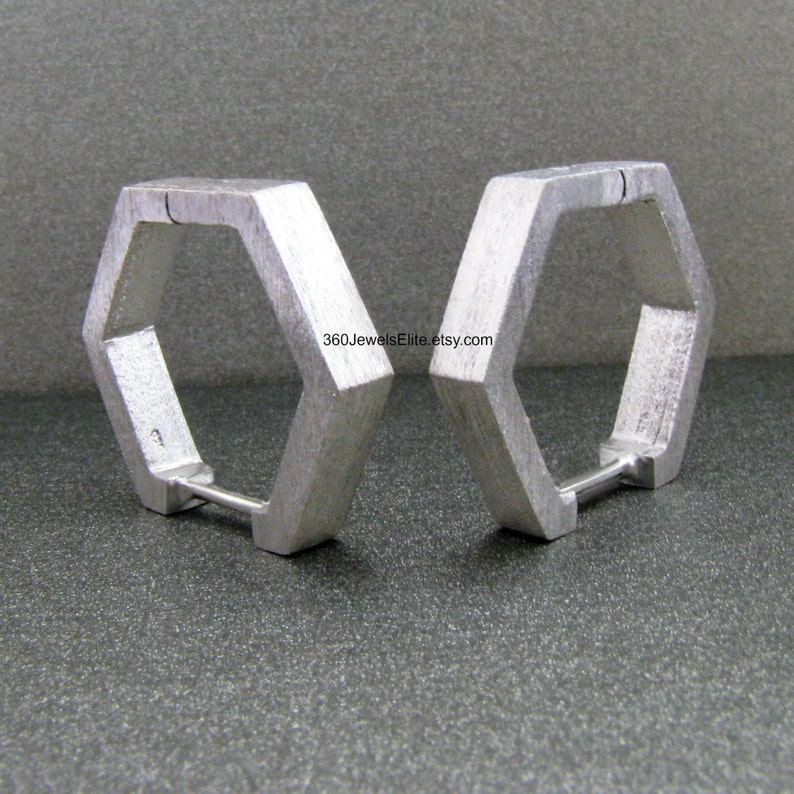 Hexagon Hoop Earrings for Men White Gold Rhodium Plated - Etsy