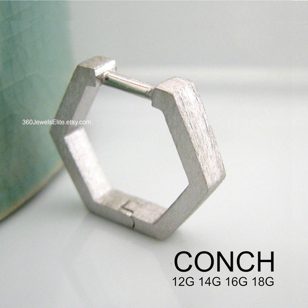 Conch Piercing Earring, Hexagon Mens Earring, Silver Earring, Etsy ...