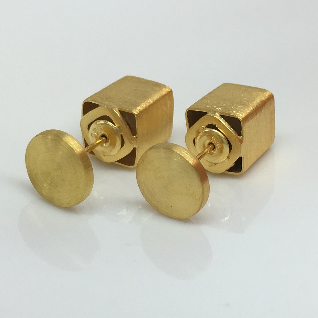 Yellow Gold Front Back, Reversible Stud Earrings, Front Back Earring ...