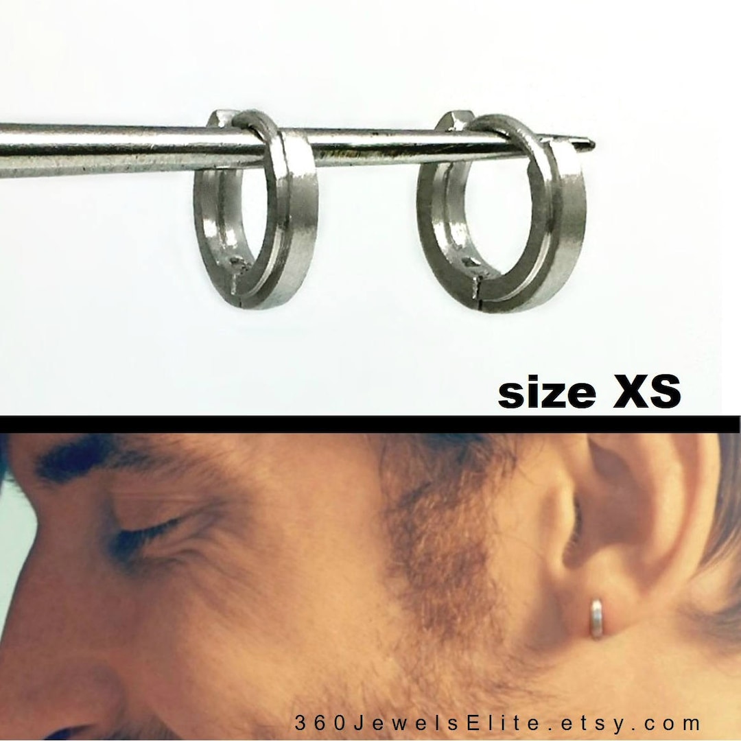 14K White Gold Earrings, Earth's Crust Huggie Hoop Earrings, Mens ...