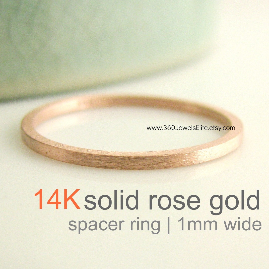 1mm Tiny 14K Solid Rose Gold Wedding Band in Brushed Finish, Flat ...