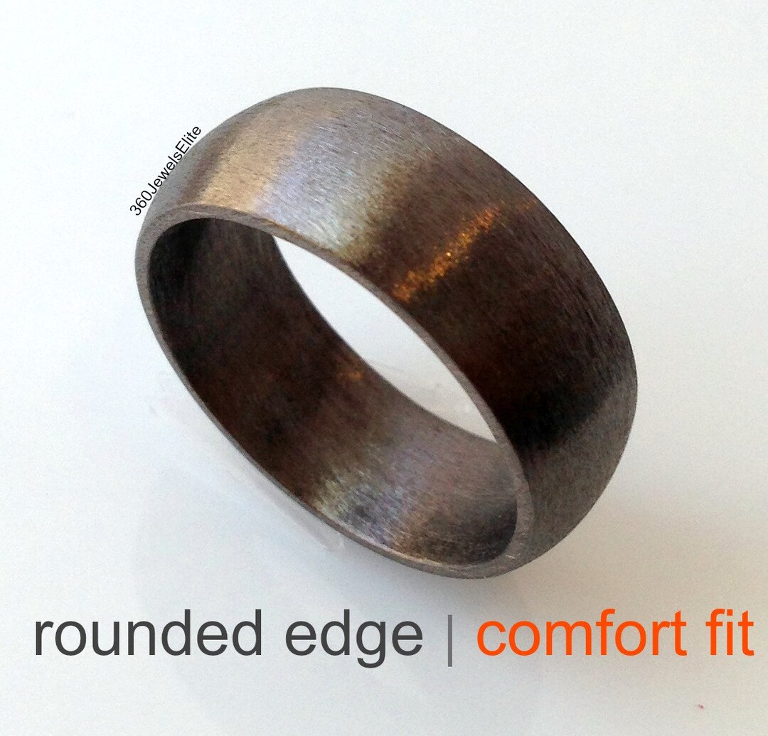 Men's Black Ring - Domed Rounded Edge Wedding Band - Brushed Black Gold ...