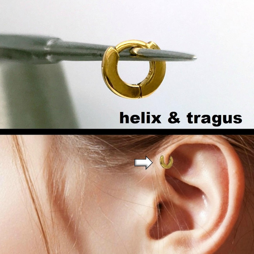 14K Gold Tragus or Forward Helix Hoop, Sunrise Tiny Hoop Earring, Ear ...