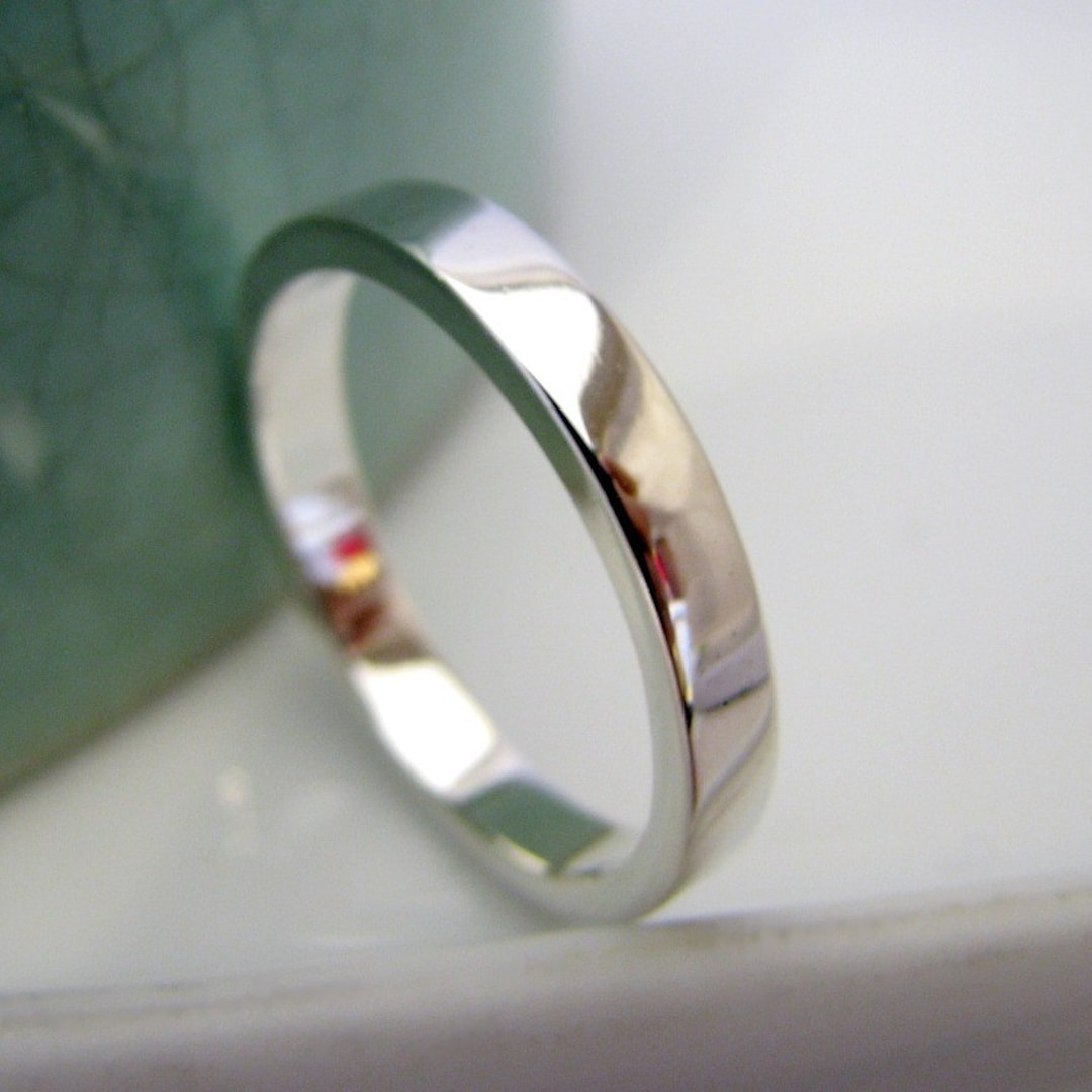3mm White Gold Rhodium Plated - 925 Sterling Silver Band - Modern ...