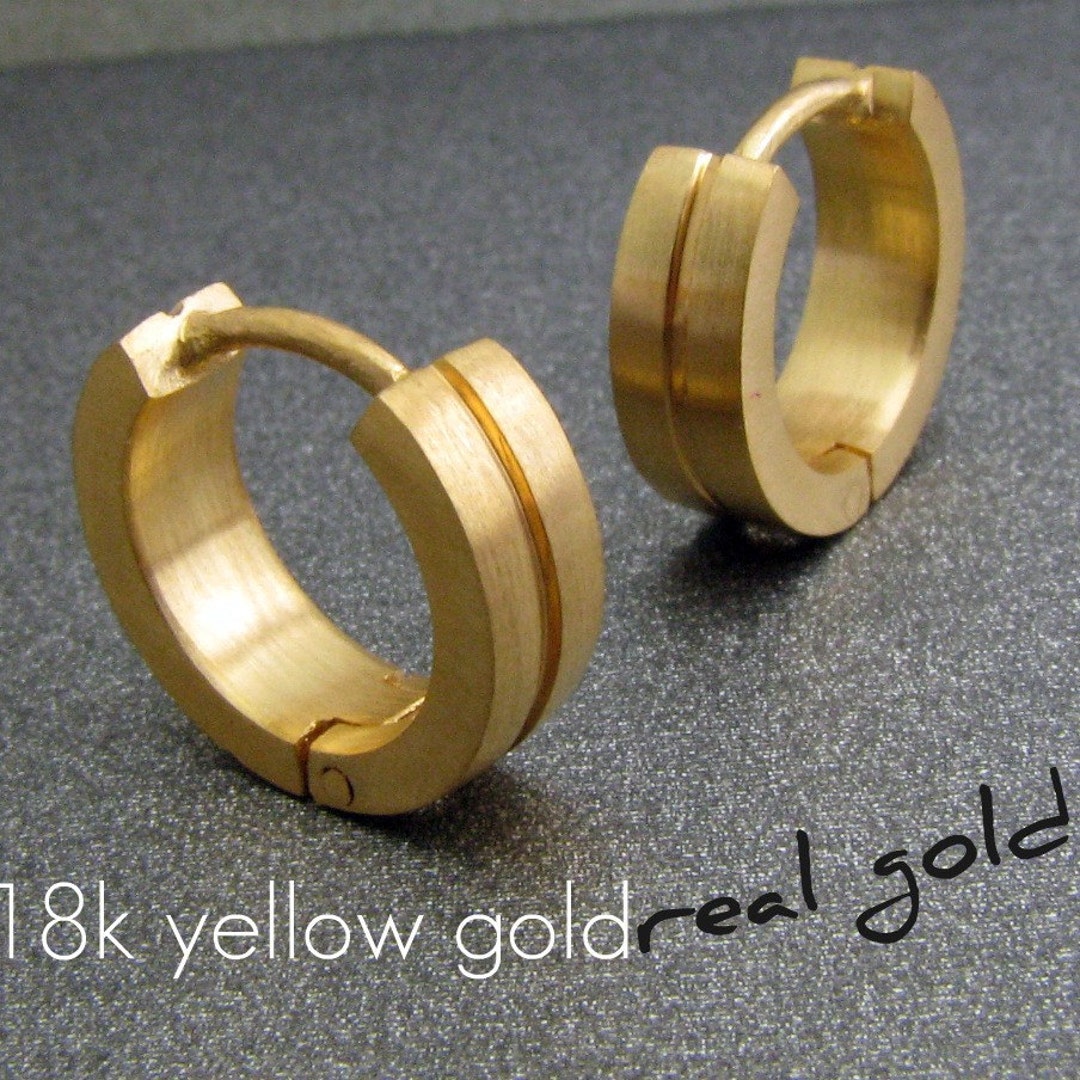 Men's Hoop Earrings, Binary Solid Gold Hoop Earrings, Handmade Men's ...