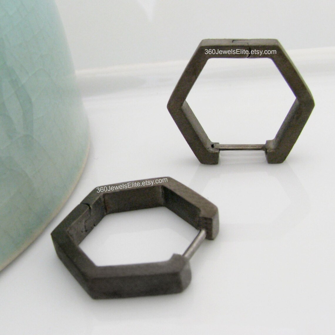 Hexagon Hoops For Men Extra Large Geometric Hoops Black | Etsy