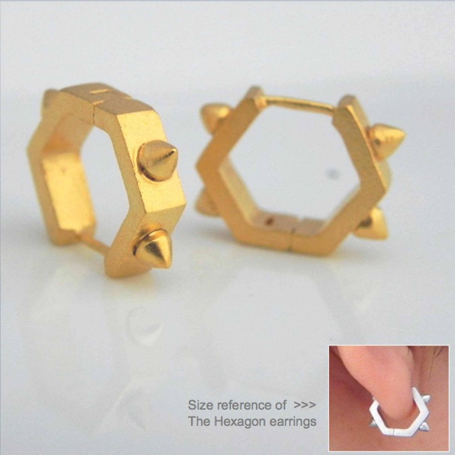 Gold Hexagon Hoop Earrings Sterling Silver Men's - Etsy
