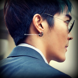 10 Gauge Black Hoop Earings, Men's Earrings, Black Gold Hoop Earrings ...