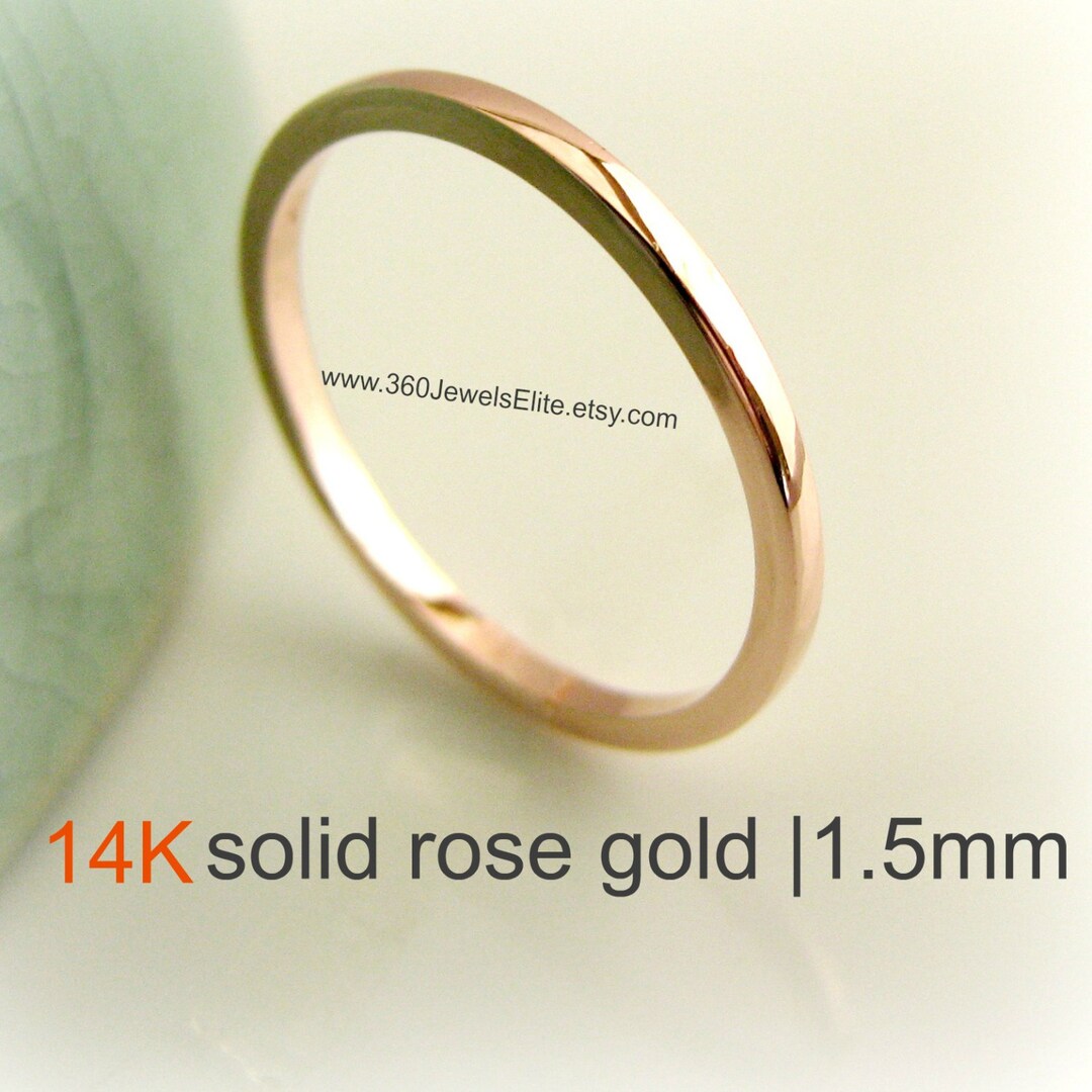 Solid Rose Gold Wedding Band, 14K Polished , Flat Square 1.5mm Stack ...