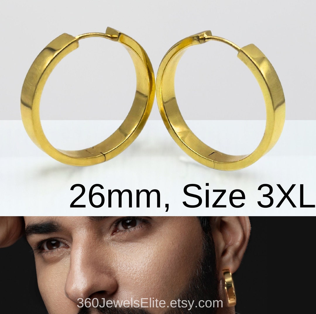 3x-large Gold Hoop Earrings for Men - Round Earrings for Guys - Real ...